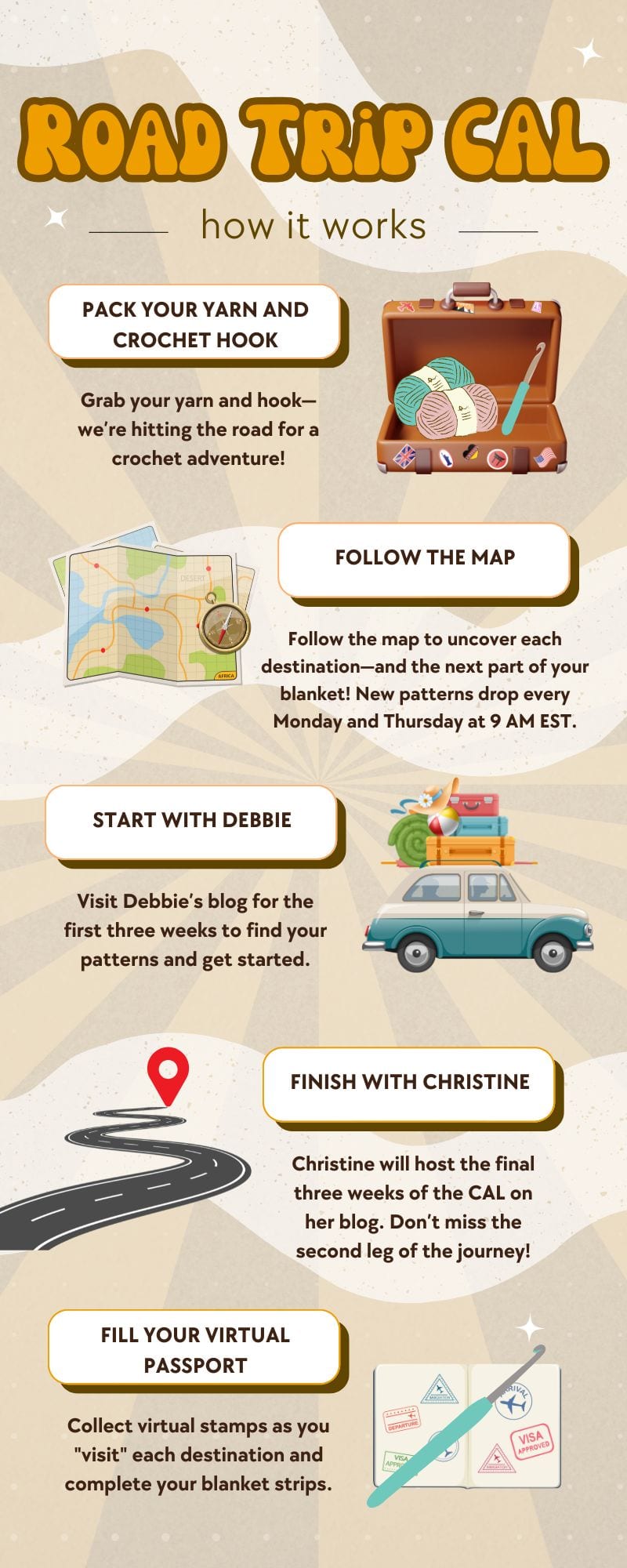 A free crochet along that takes you on a road trip | MadameStitch